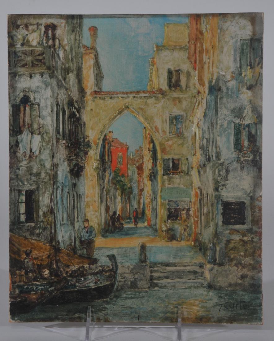 Julius Curter. Venetian Canal scene painting. Oil on