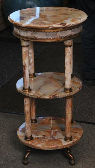 Three Tier Circular Onyx Stand With Ormolu Mounts.