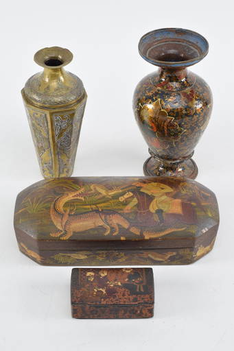 Hand Painted Indo Persian Boxes With Hunting/mythical