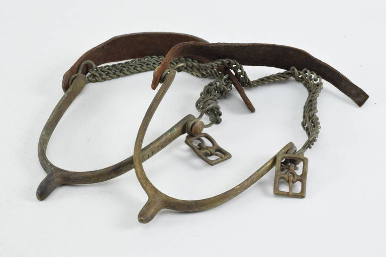 Pair Of 19th Century Military Brass Cavalry Spurs With French Chains ...