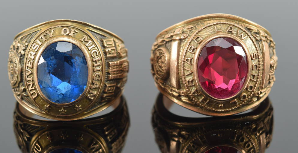 2 10k Gold Heavy Class Rings. 1) Red Stone Harvard Law School Class Of ...