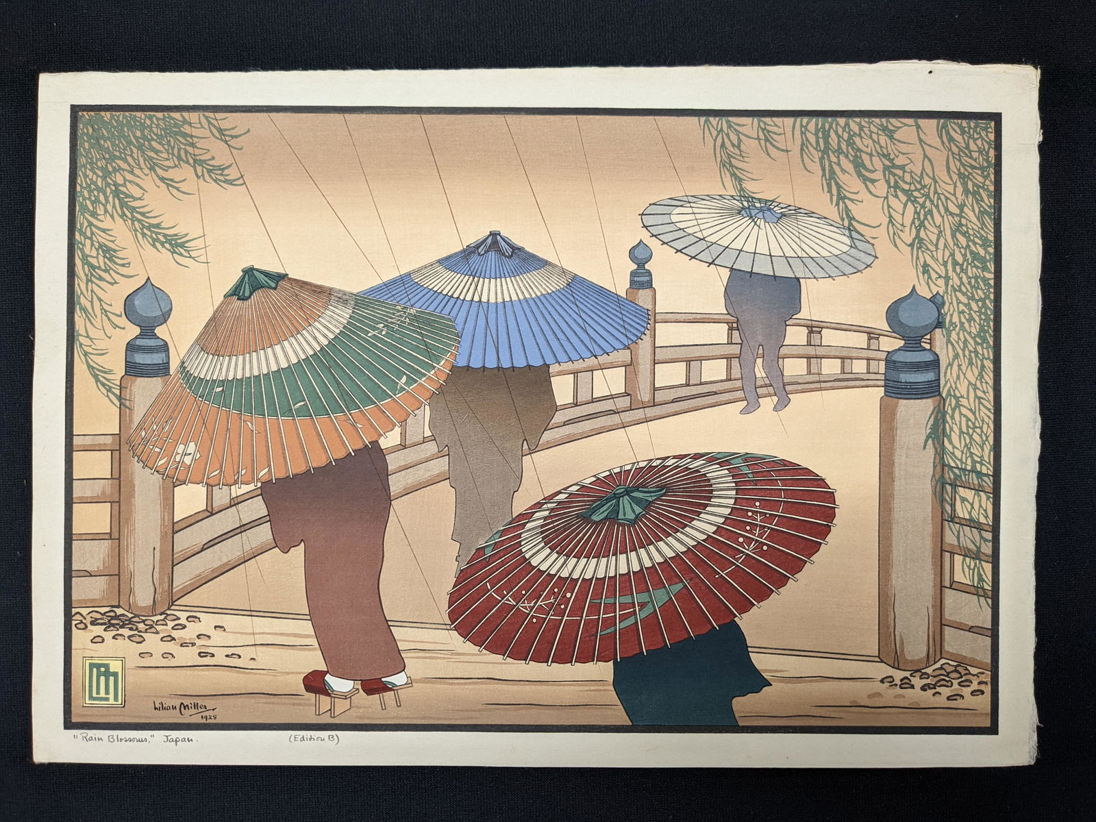 Lilian Miller. "Rain Blossoms". Original color woodcut print. Edition B ...