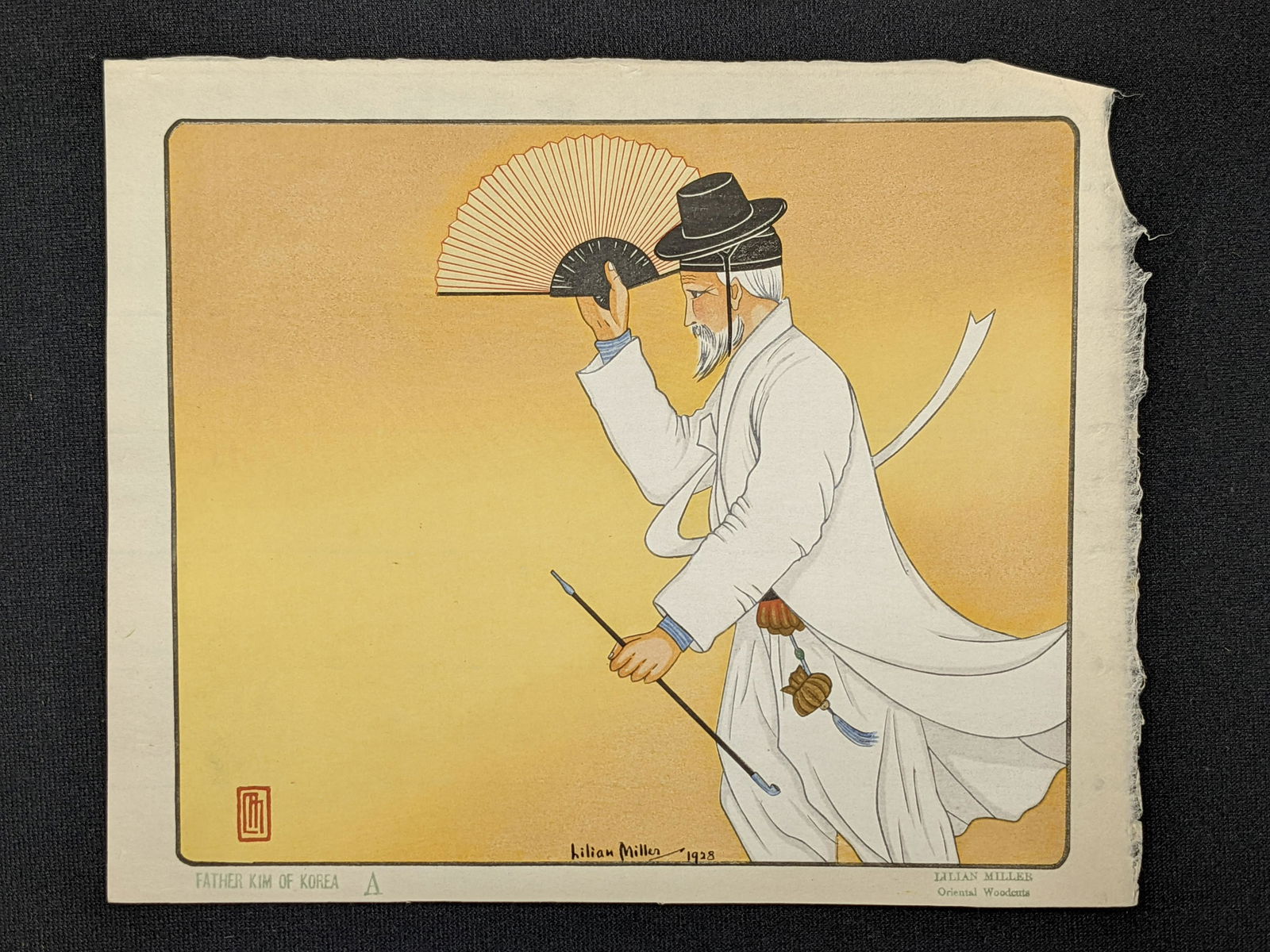 Lilian Miller. "Father Kim of Korea". Original color woodcut print ...