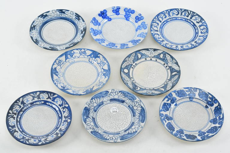 8 Dedham Pottery Bread Plates In Various Patterns Including Duck ...