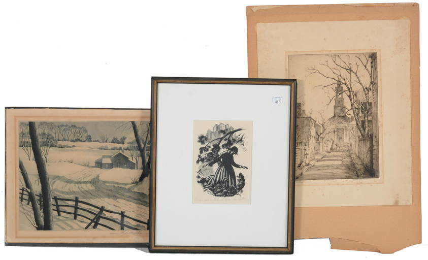 Lot of 3 works including Clare Leighton, Samuel Margolies, and ...