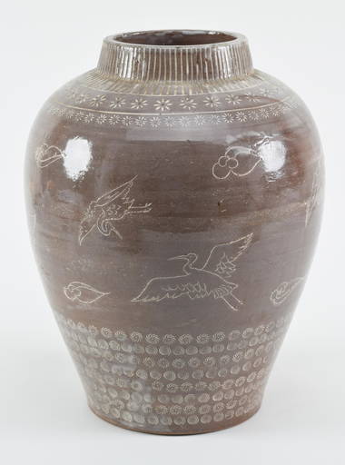 Stoneware Jar. Japan. 19th Century. Mishima Ware. Dove Grey Wth ...