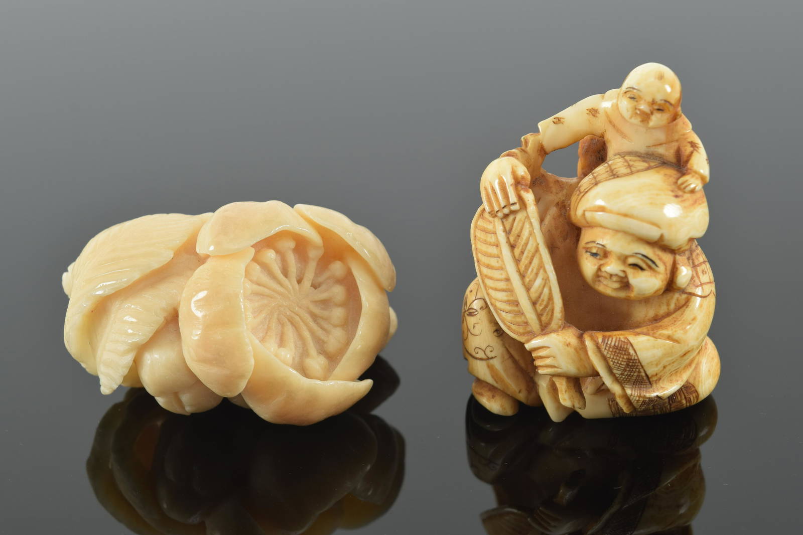 2 Netsuke. Japan. 19th Century. Daikoku With A Child Together With A ...