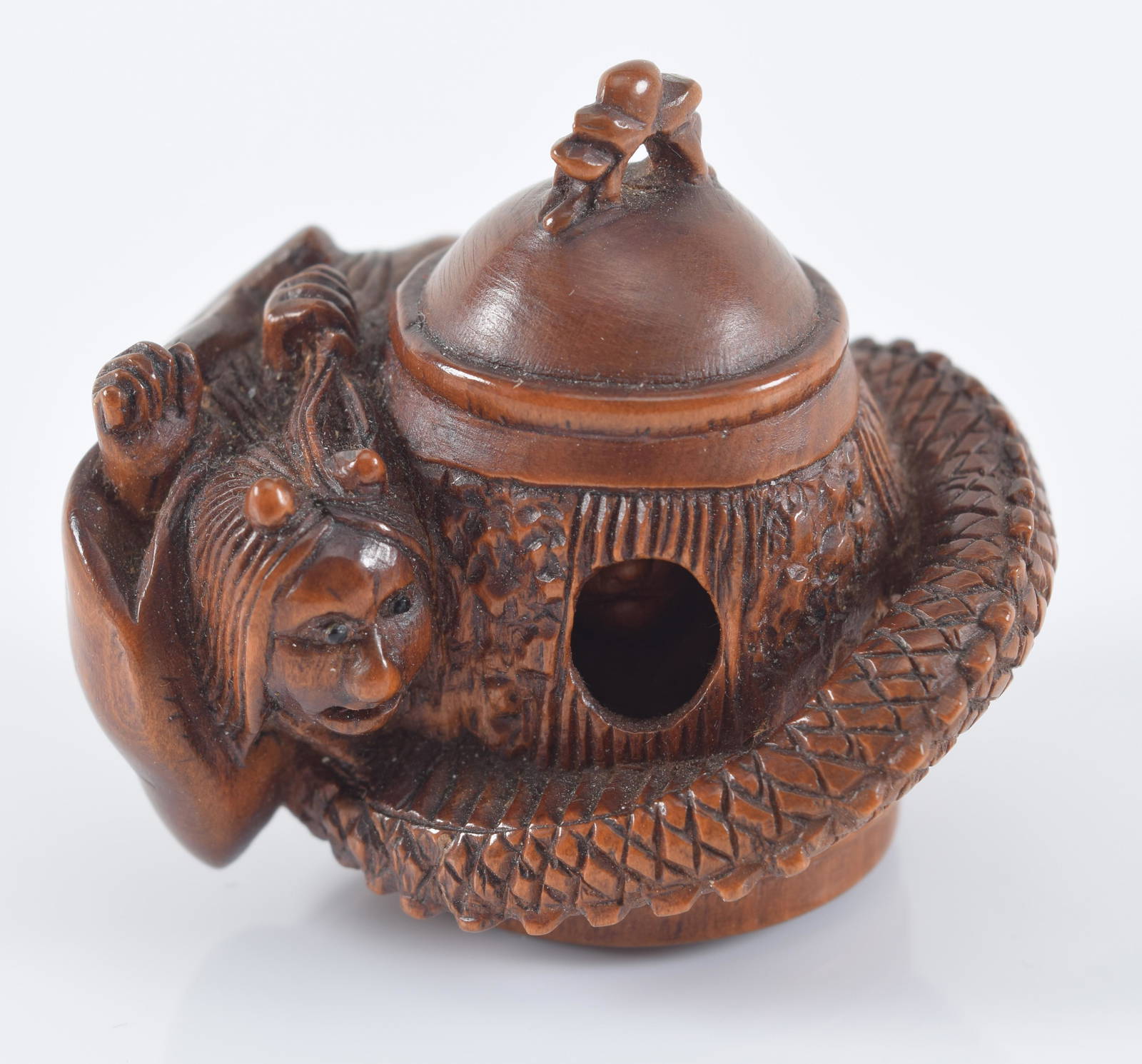 Netsuke. Japan. 20th Century. Hardwood Carving Of A Ghost With A Bell ...