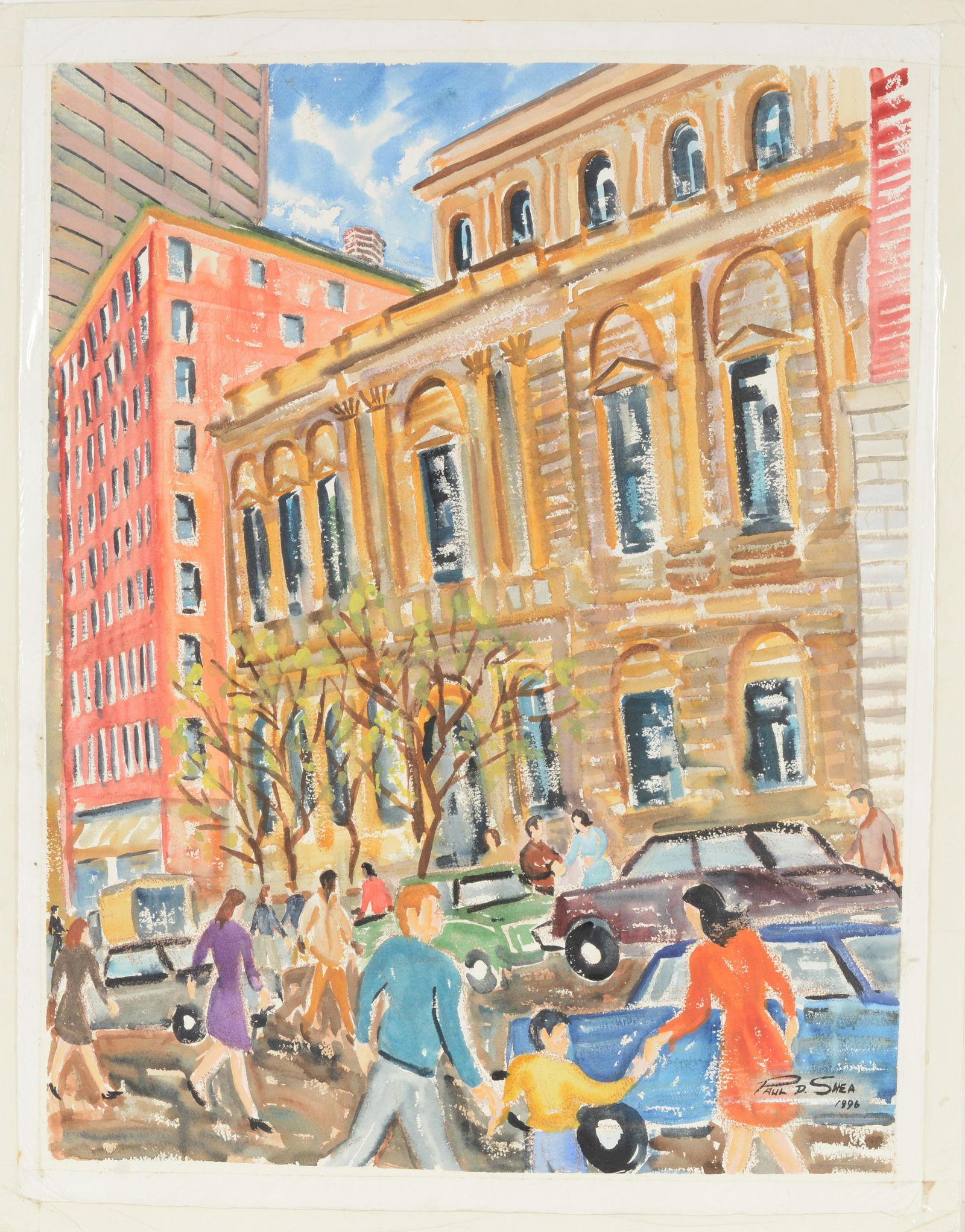 Paul Shea. 1996. Large Boston Street Scene With Figures And Cars ...