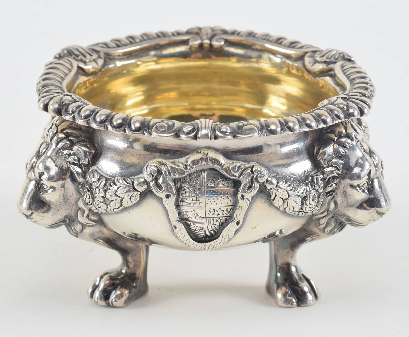 Heavy Georgian Silver Footed Armorial Salt. Ornate Sculptural ...