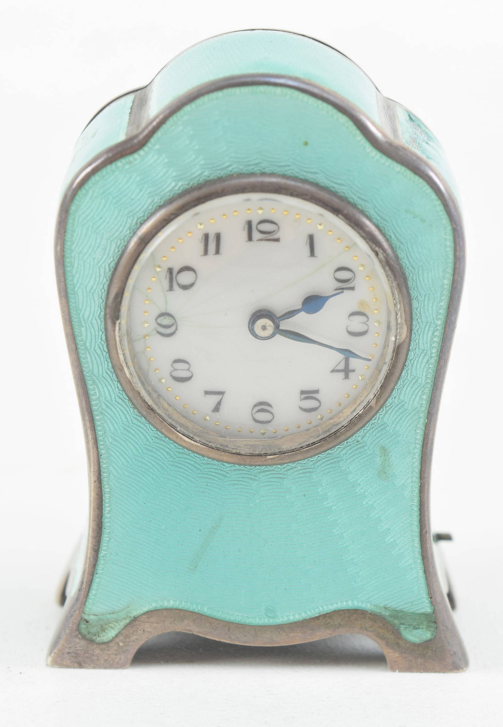 Miniature Sterling Silver Enameled Clock. Swiss Made. Marked. Damage To ...