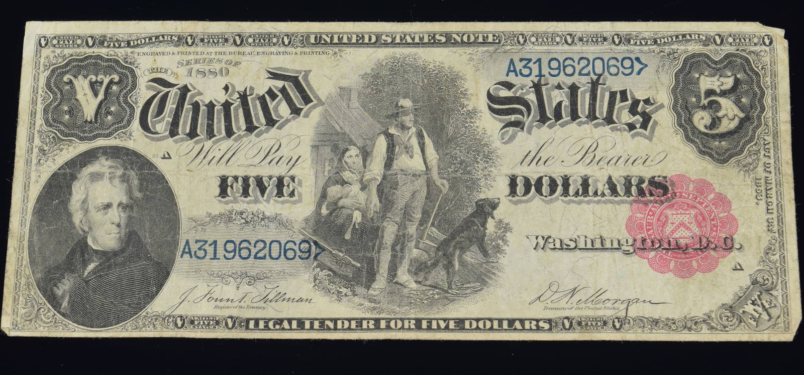 1880 Lg $5 Us Bank Note. Auction