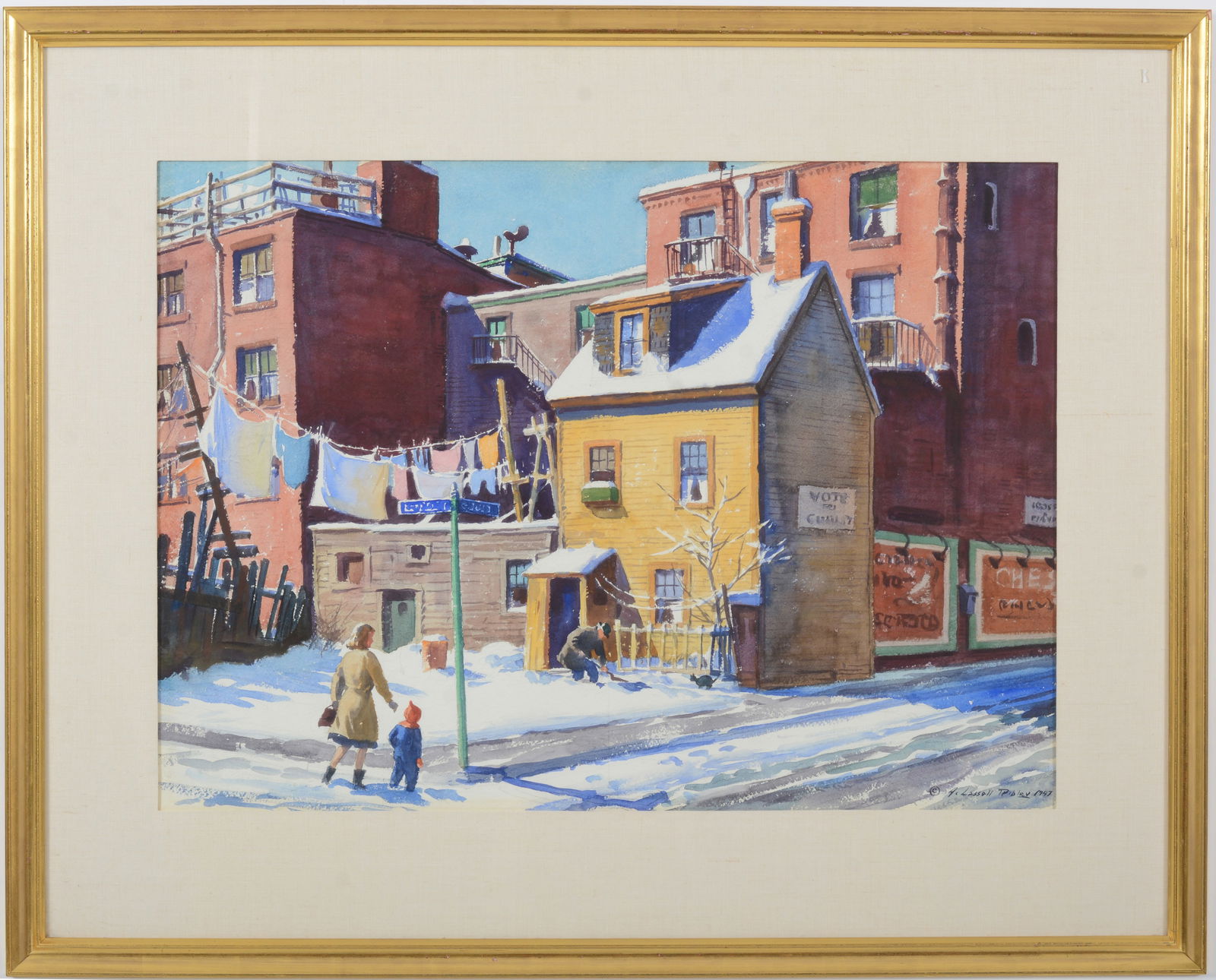 Aiden Lassell Ripley. 1947. Large Winter City Landscape. Watercolor ...