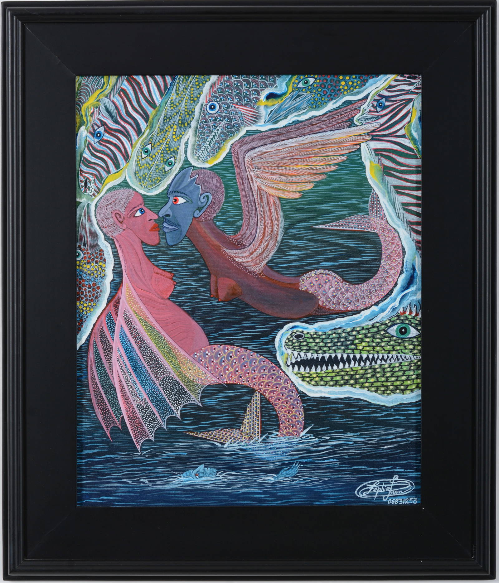 Frantz Zephirin. Haiti. Surrealist Scene Of Two Winged Mermaid Figures ...