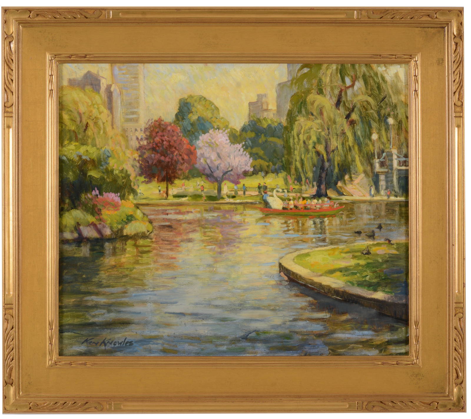 Ken Knowles. "boston Gardens On The Common". Impressionist View Of Swan ...