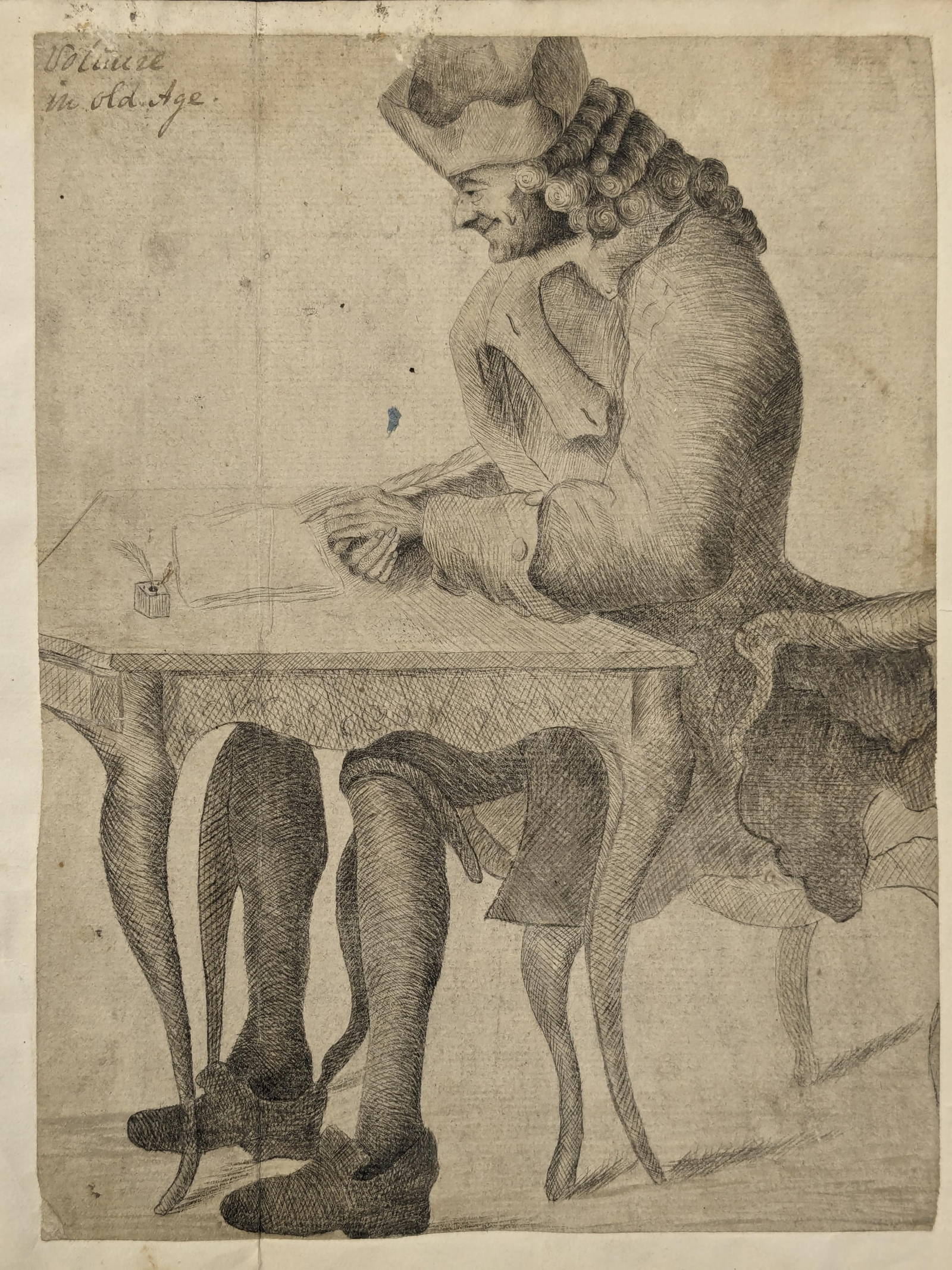 Lot Of 4 Old Master Drawings. 1) Pencil Drawing "voltaire In Old Age ...