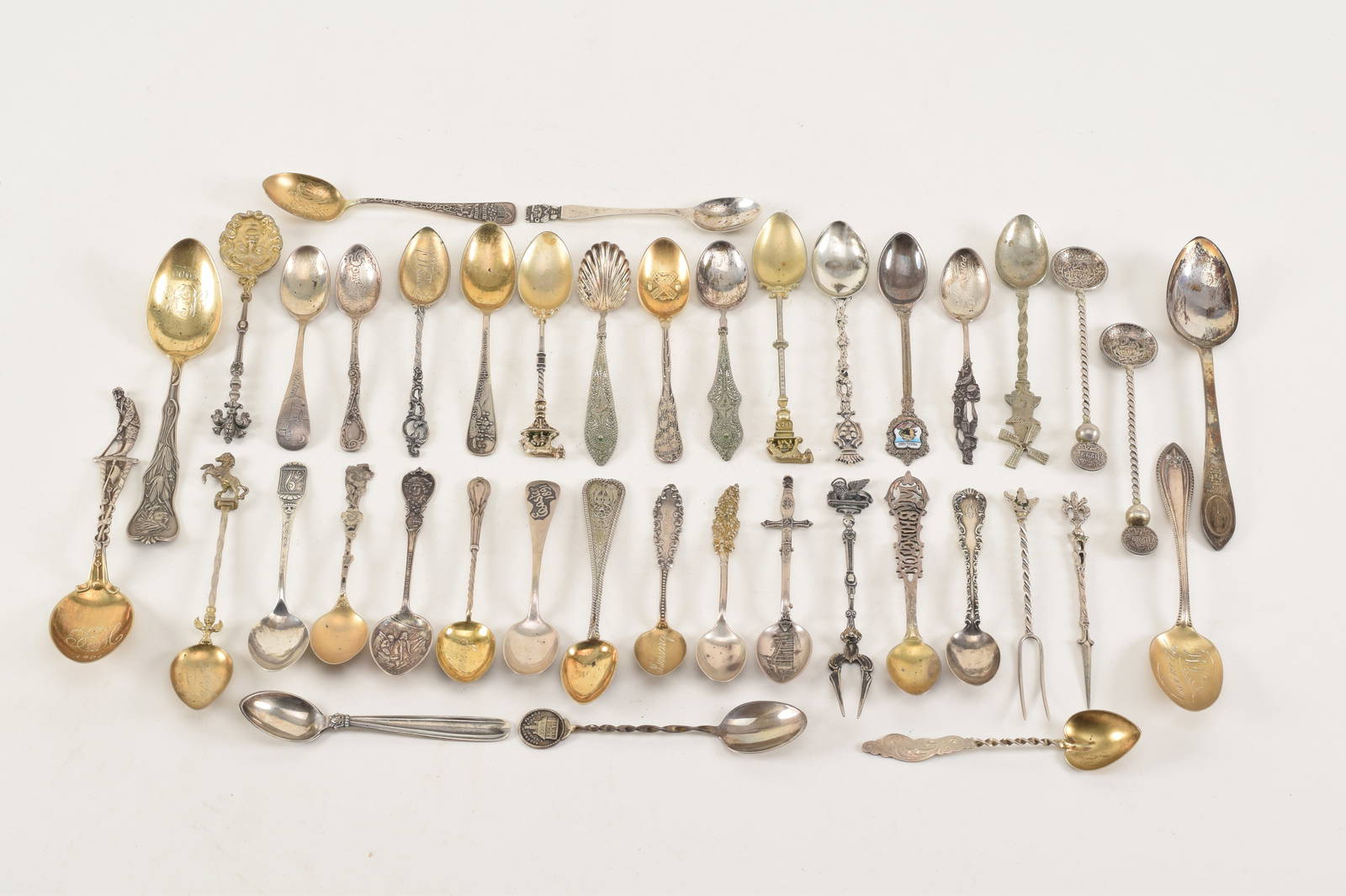 Collection Of Antique Silver Souvenir Spoons. To Include: Native ...