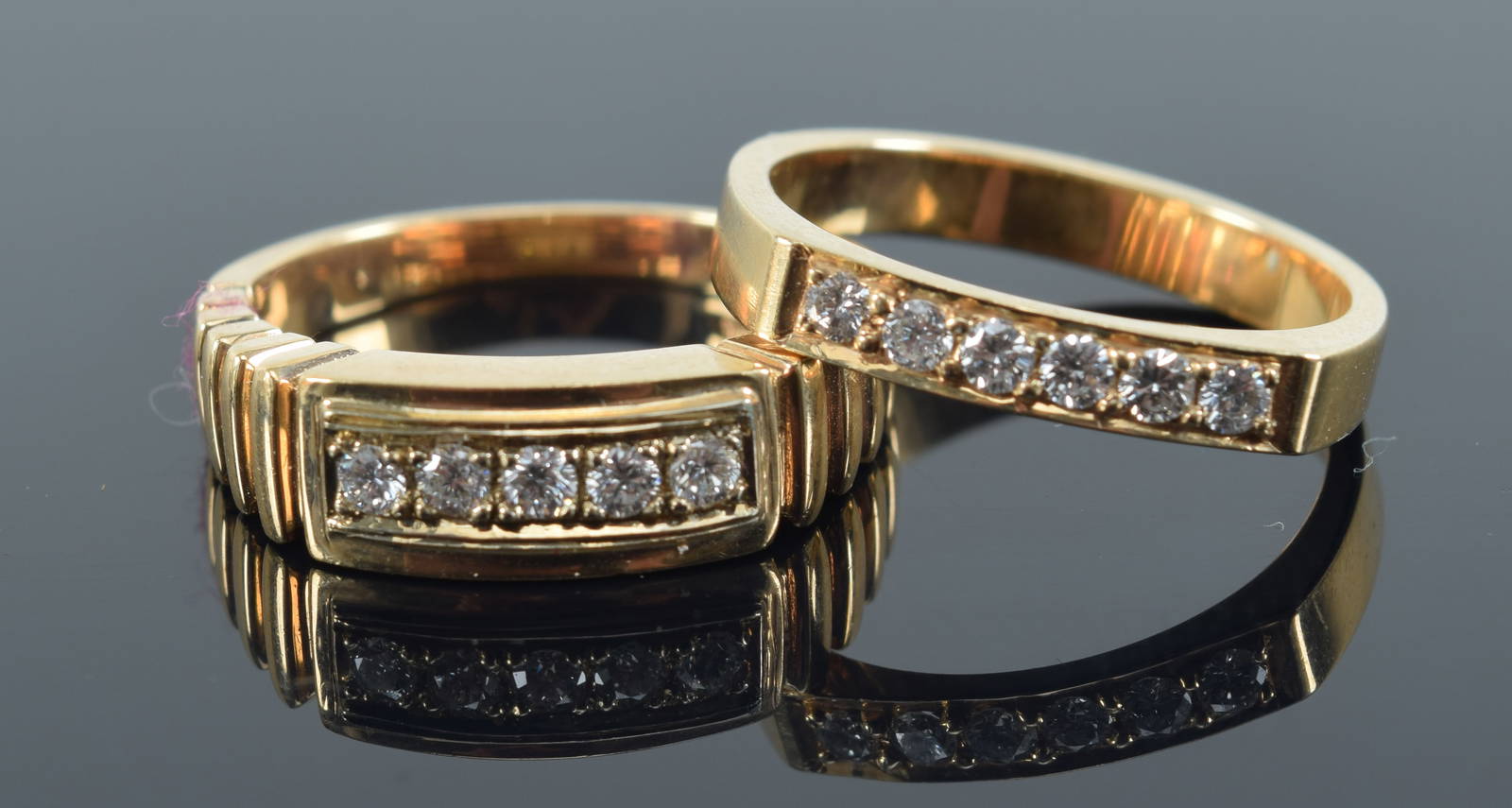 2 14k Gold Diamond Mounted Rings. 1) Larger Ring. Marked 14k. Ring Size ...