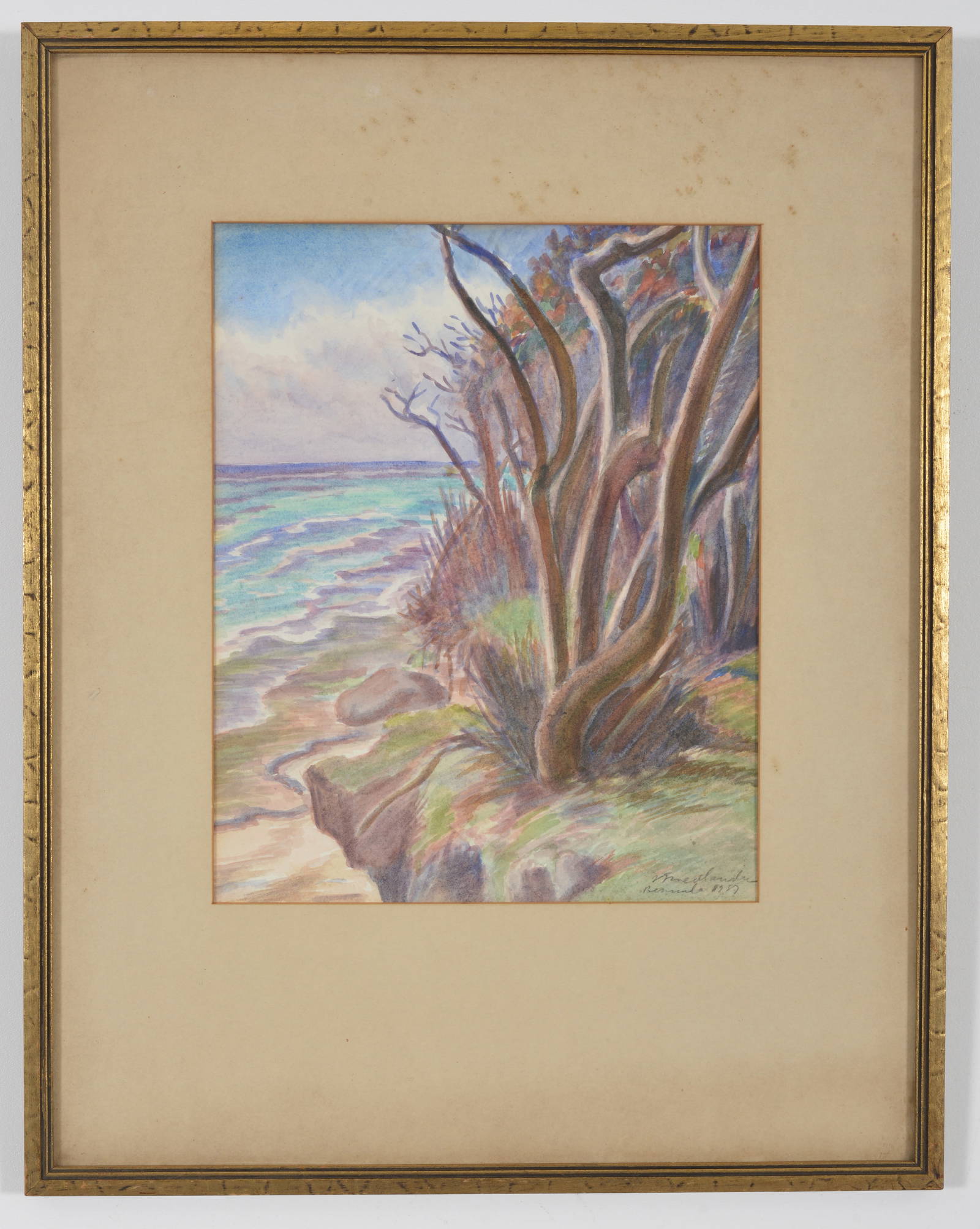 Isaac Friedlander. 1937. Original Bermuda Watercolor Painting. Seashore ...