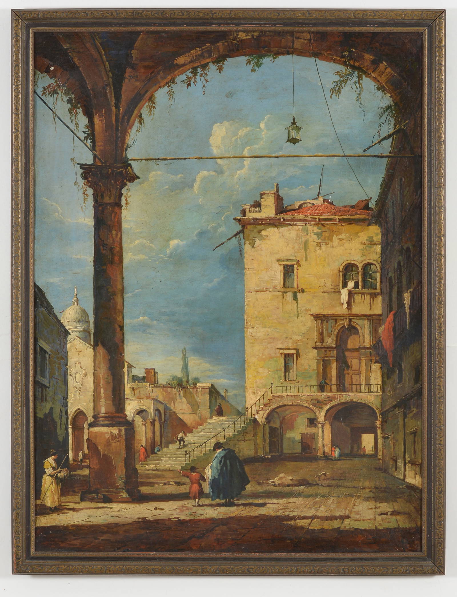 19th Century Italian, Grand Tour Guardi Style Large Capriccio Plaza And ...