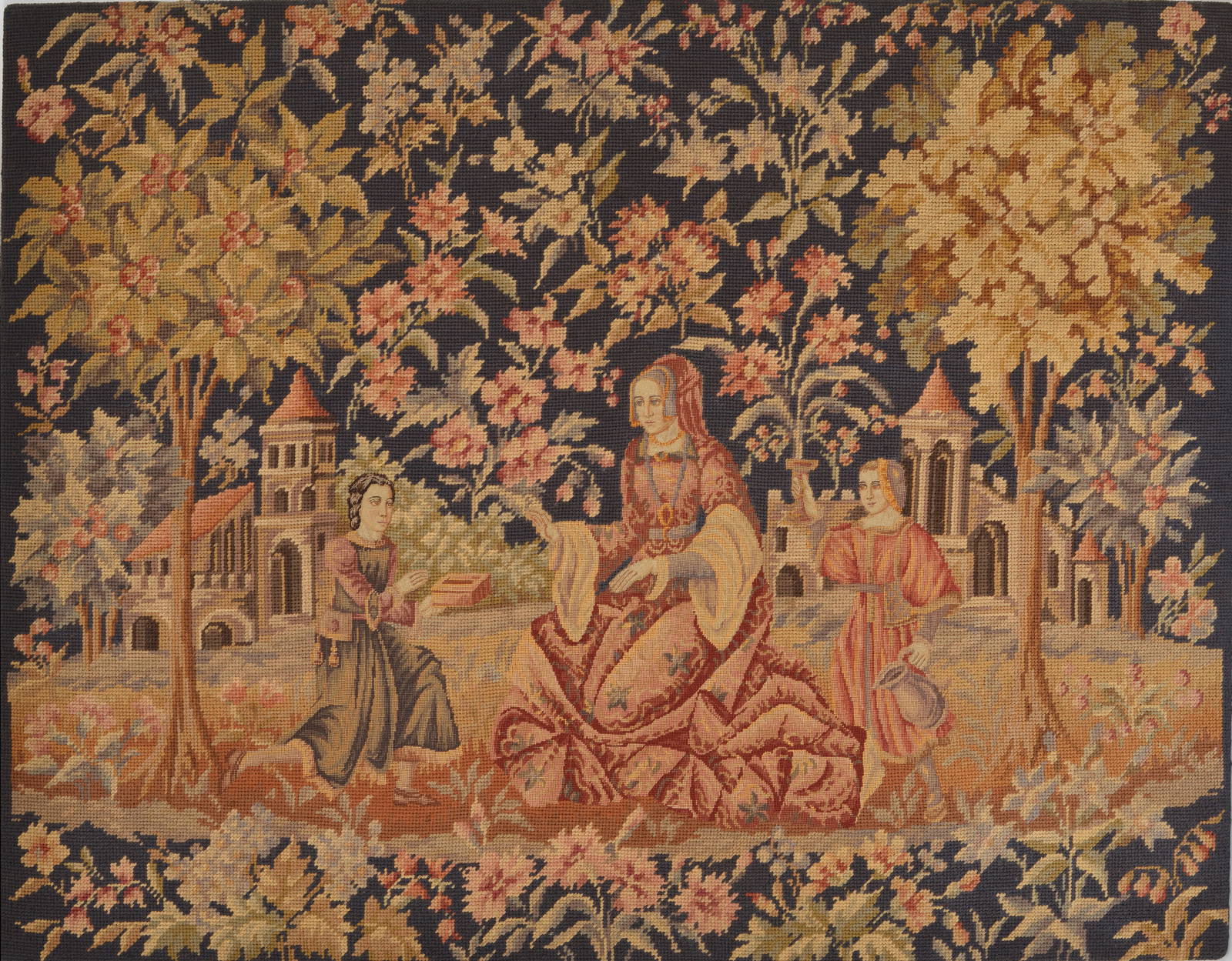 19th/20th Century Continental Needlework Of A Medieval Lady Pictured In ...