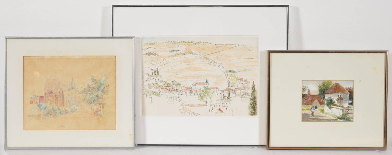 3 Watercolor Paintings. 1) Herman Rose. Watercolor Painting Of A City ...