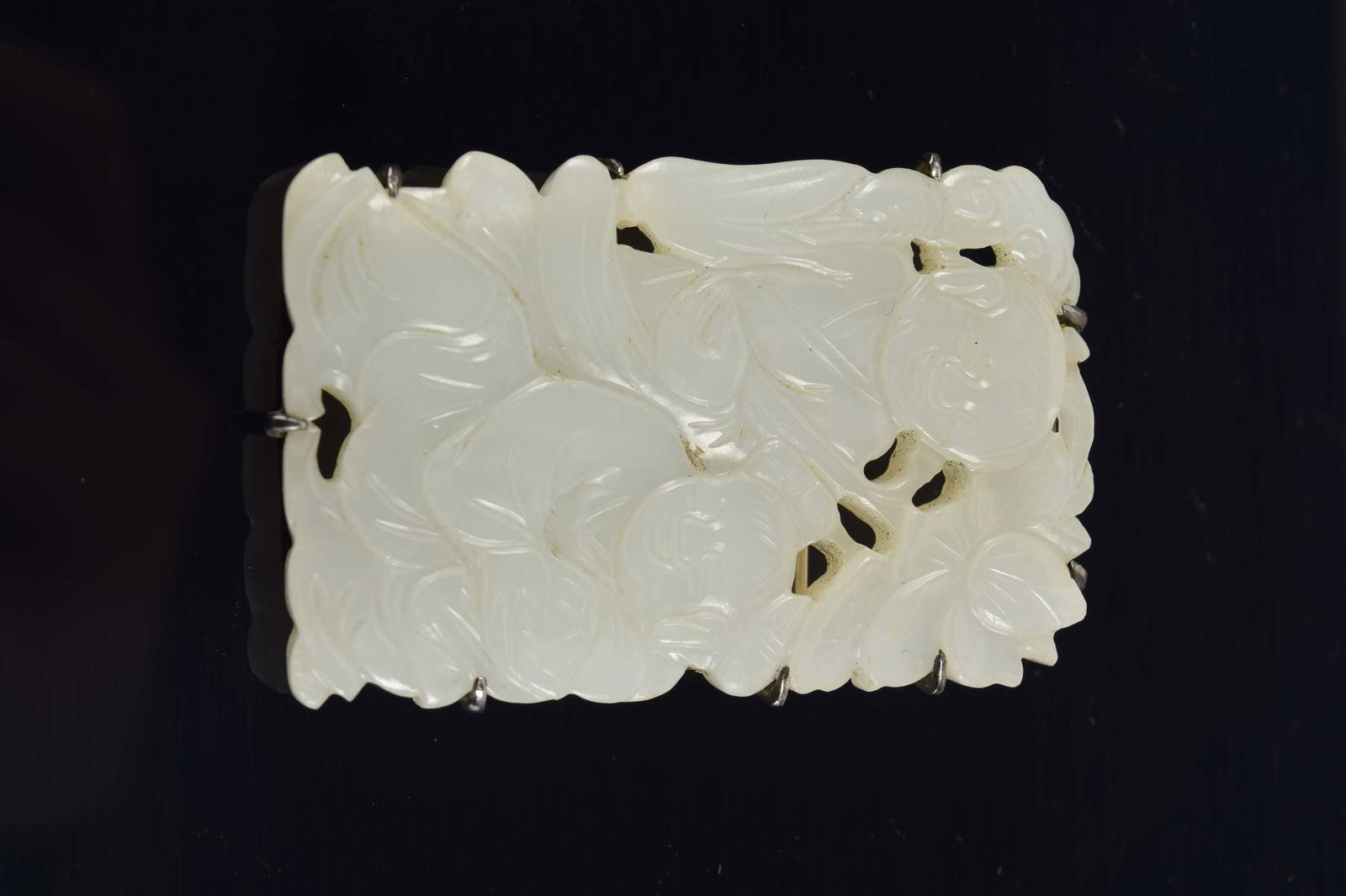19th Century Chinese White Jade Rectangular Plaque With He He Twins ...