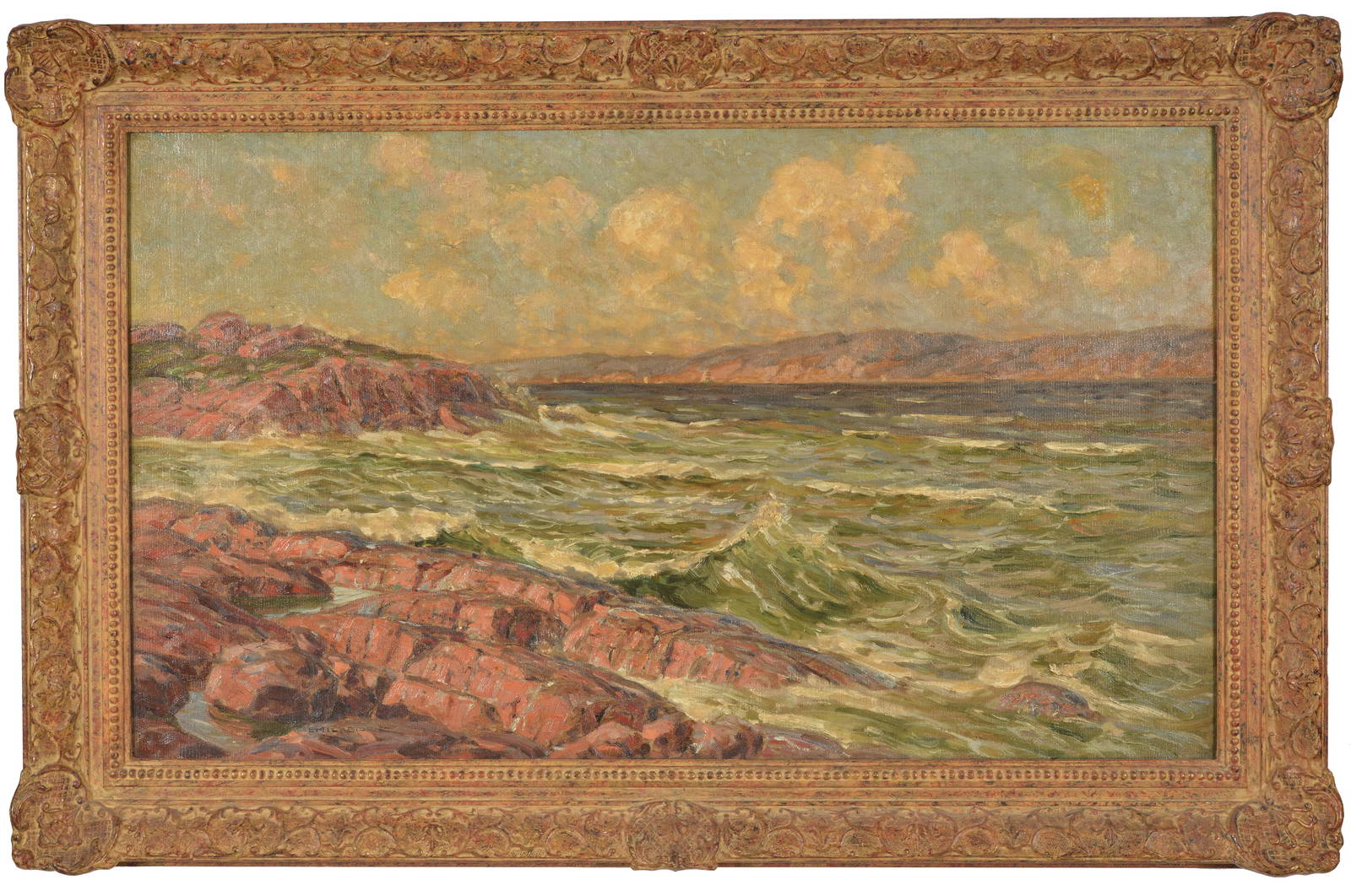 Emil Biorn. America/norway. Large Seascape Coastal Inlet Painting. Oil ...