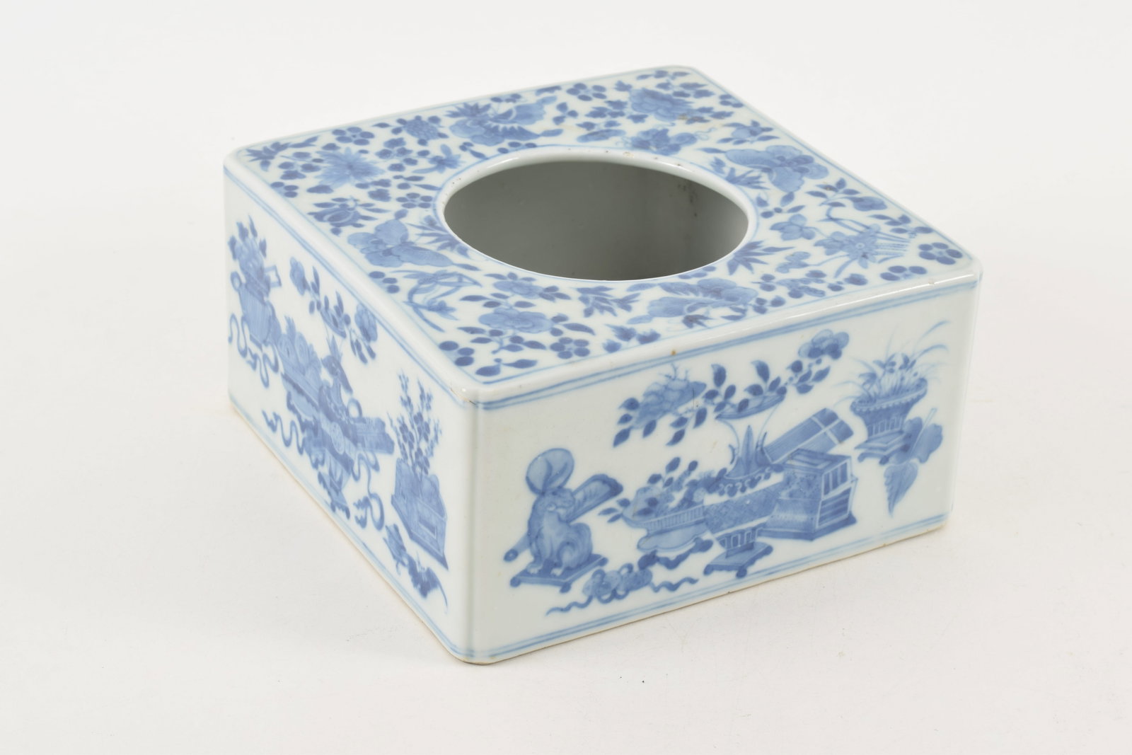 Large Chinese Porcelain Brush Washer. Square Form. Blue And White ...
