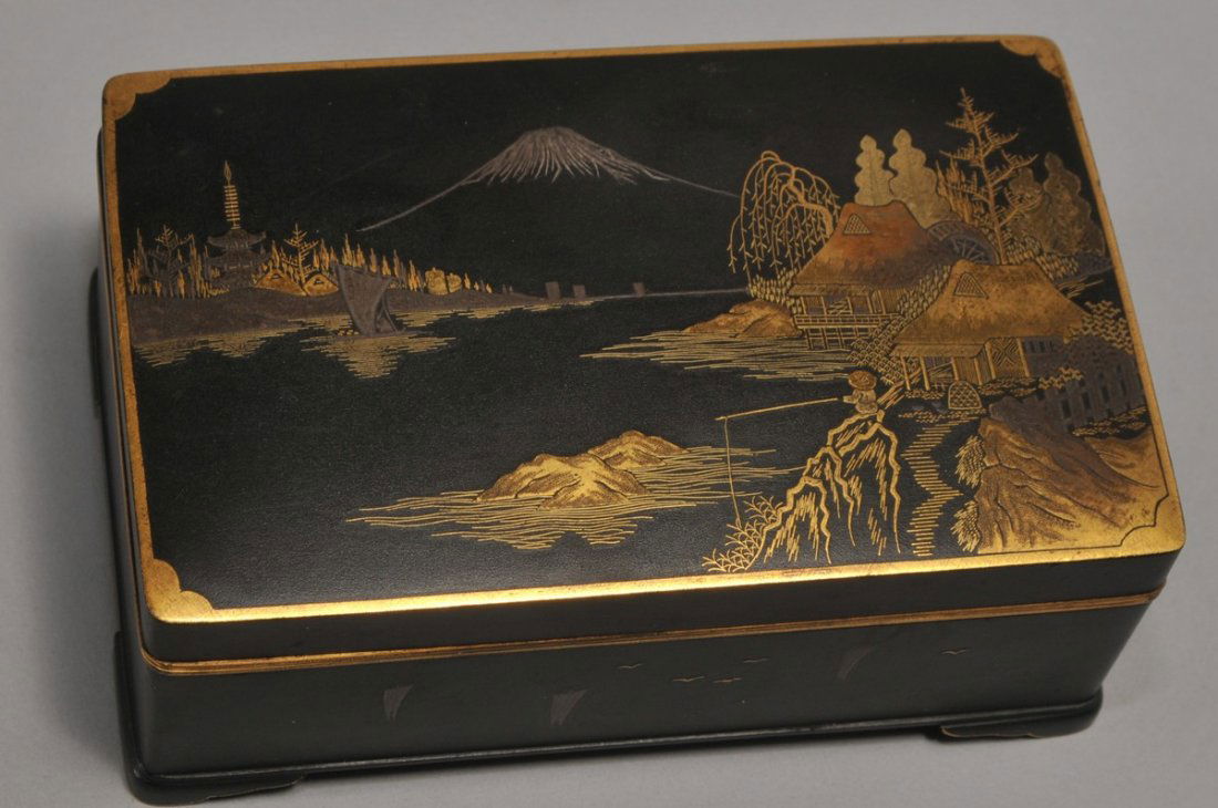 Komei Inlaid Iron box. Japan, with inscription