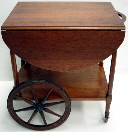 Solid Oak Drop Leaf Tea Cart With Tray