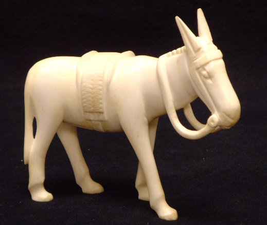 693: CARVED IVORY FIGURE - DONKEY - 4 1/2 X 4