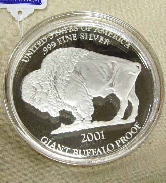Silver Giant Buffalo Proof Coin 2001 4" Diamet