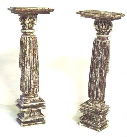 Pr 19thc Continental Carved Wood Half Columns Ma