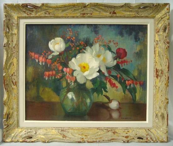 M.s. Pearson Signed Oil Painting Peonies And Ble