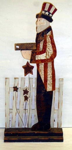 Folk Art Uncle Sam Wood Carving 34" As Is Carvin