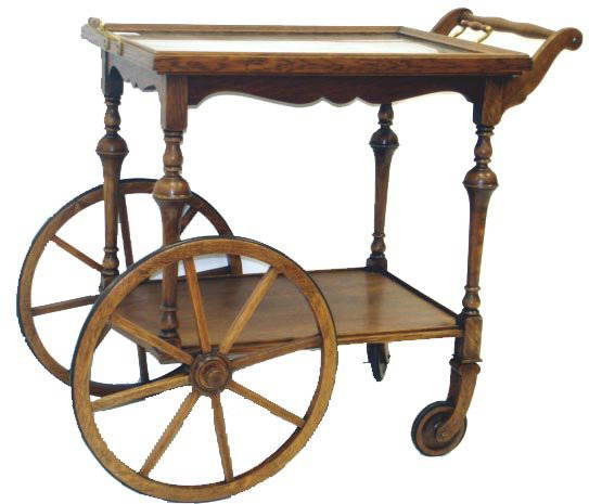 Victorian Oak Tea Cart W/ Tray Old Refinish