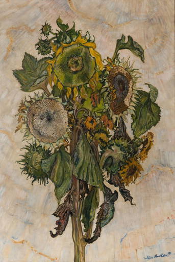 Julius Huther. 'sunflowers', 1937. 112.5 X 79.0 Cm. Oil