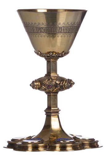 A Silver Gothic Revival Chalice, Decorated With Six