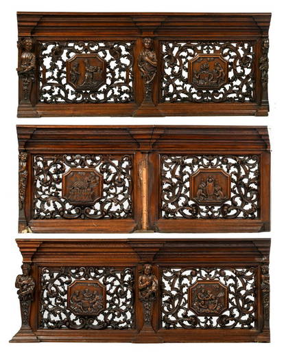 A Very Richly Sculpted Oak 17thc Altar Rail, Decorated