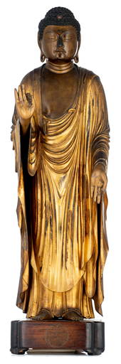 A Japanese Gilt Wood Standing Figure Of Amitabha
