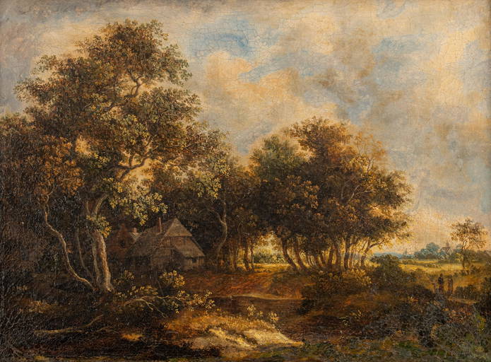 A Wooded Landscape With A Farm And Figures, 17thc, Oil On Canvas, 50 X ...