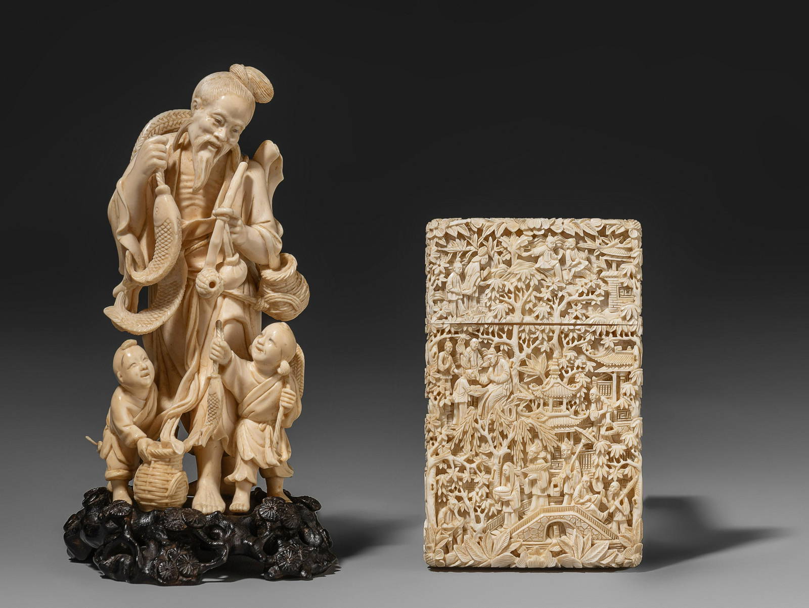 A Chinese Ivory Fisherman And Sons, Republic Period, H 14 Cm - 209 G ...
