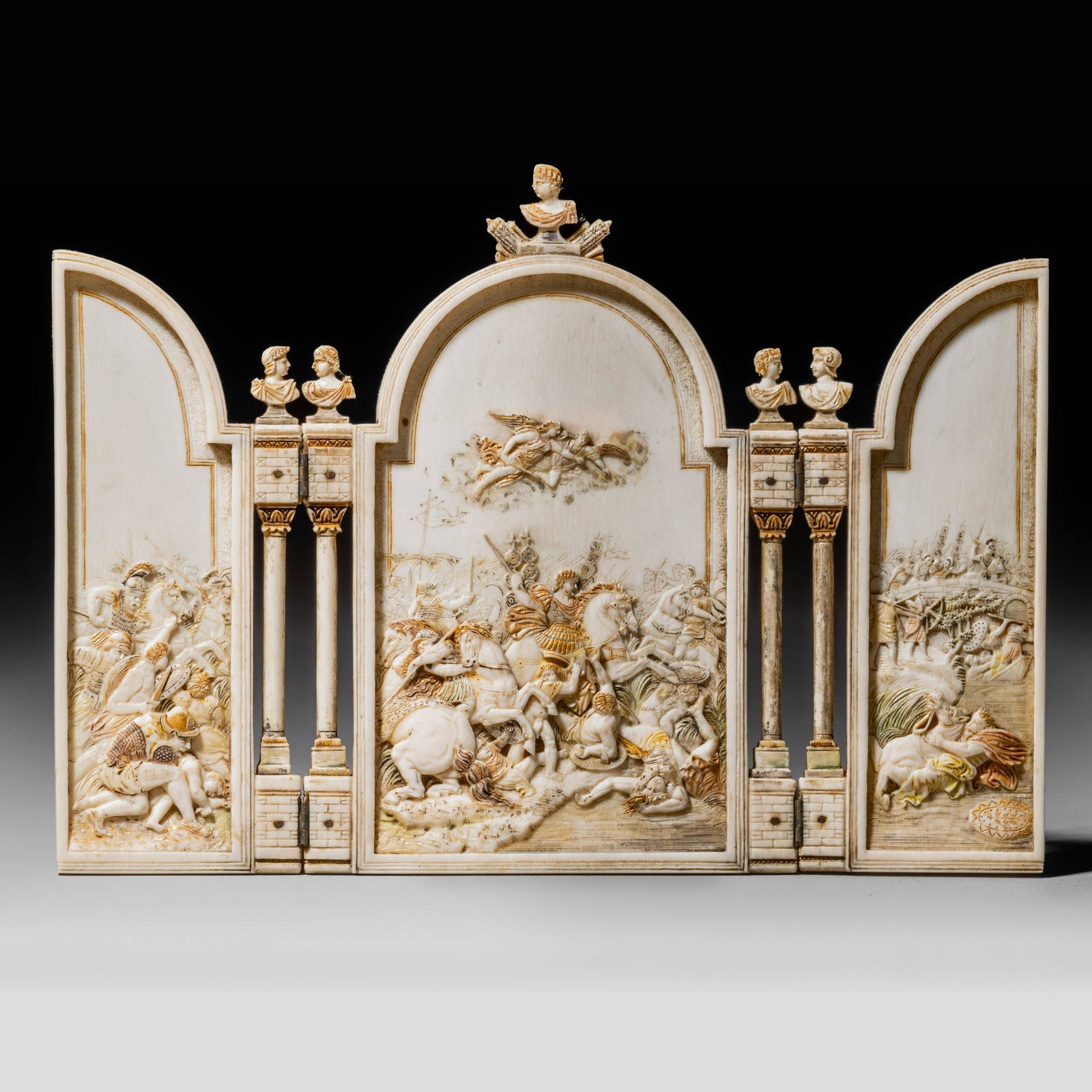 A 19thc Ivory Neoclassical Triptych Depicting The 'the Battle Of The Milvian Bridge' By Giulio ...