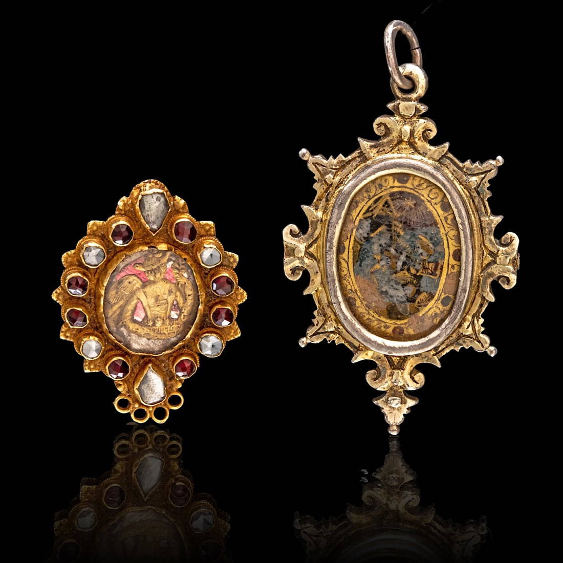 A 17thc European Pendant With Gilt Silver Mount, H 5,9 Cm; And A Ditto ...