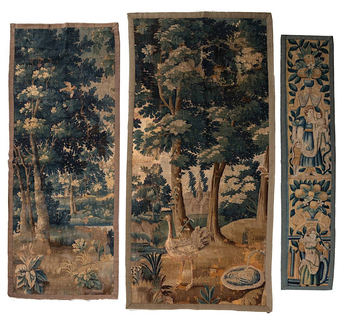 A Collection Of Three Fragments Of Flemish Wall Tapestries, 16th/17thc ...