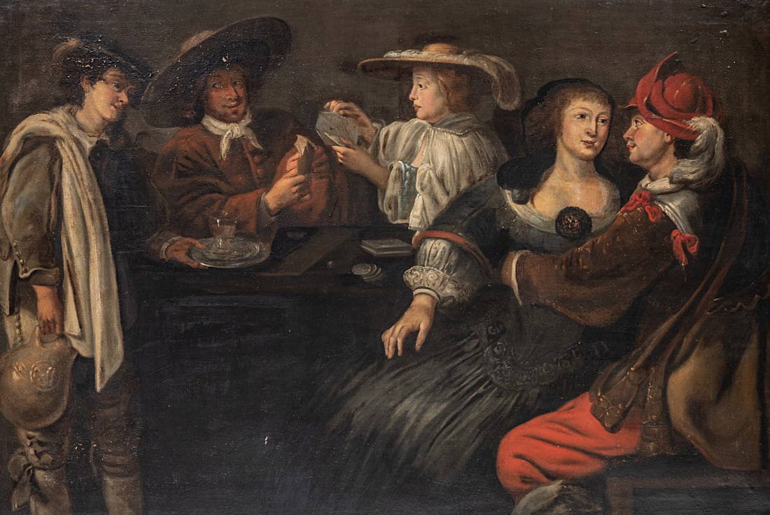 The Card Game, Dutch School, Probably 17thc, Oil On Canvas 115 X 175 Cm ...