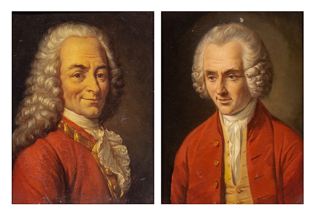 The Portraits Of The French Philosophers Voltaire And J.j. Rousseau ...