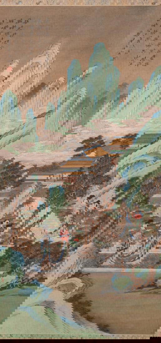 A Chinese 'beauties In A Pavilion' Painting, Colour On Silk, With A ...