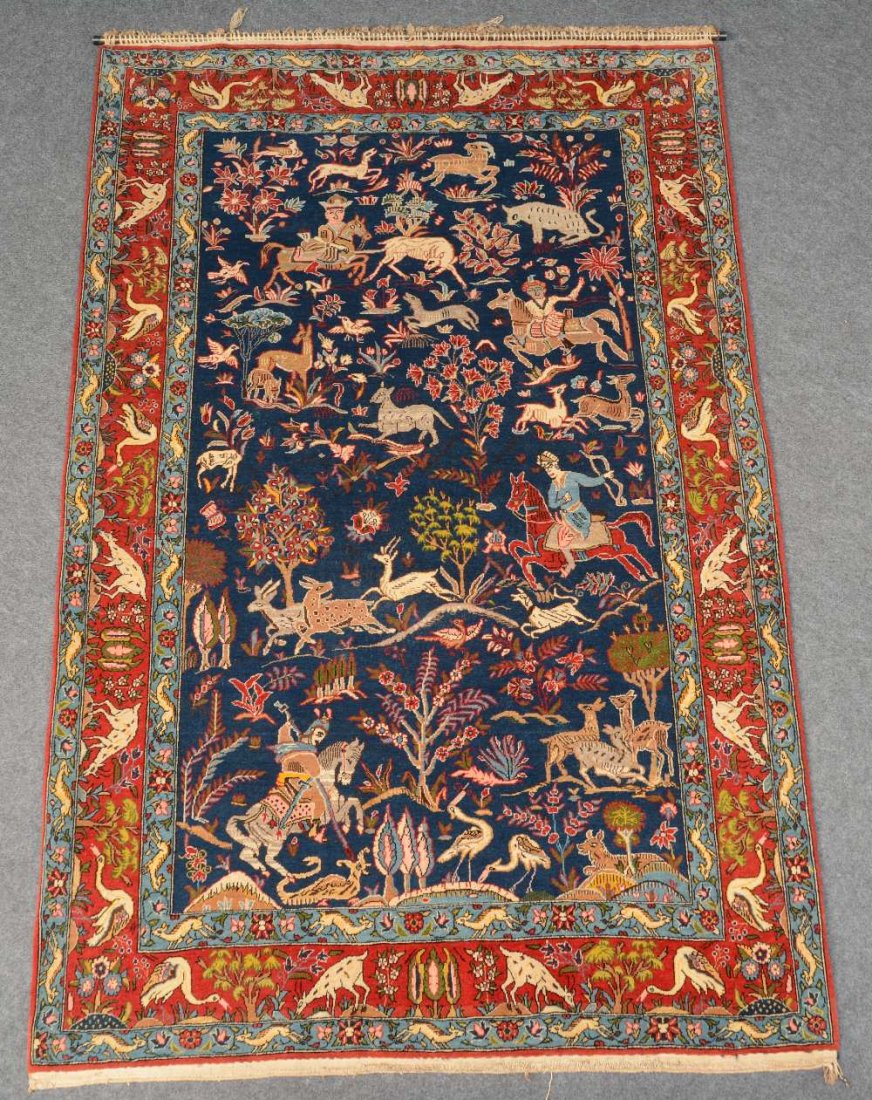 An Oriental rug, decorated with a hunting scene, wool - Jun 08, 2016 ...